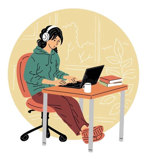 Young Girl Sitting At A Laptop Stock Illustration Illustration Of Girl Coding 381835886