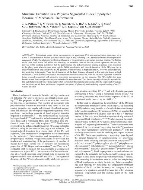 Pdf Structure Evolution In A Polyurea Segmented Block Copolymer