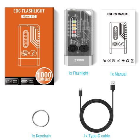 BORUIT V10 LED Small Powerful EDC Flashlight with 365nm UV Red Green ...