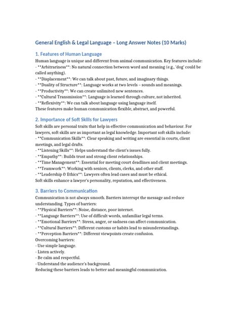 General English Legal Language Long Answers Pdf Communication Nonverbal Communication