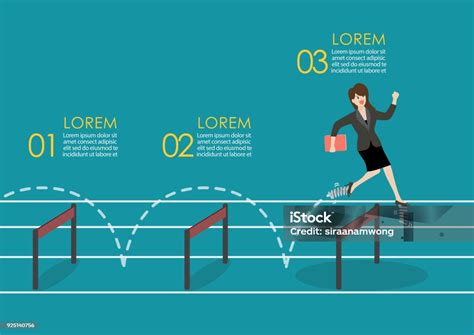 탄력 있는 봄 신발 장애물 Infographic Infographic 장애물을 통해 점프 점프와 비즈니스 우먼 러닝 트랙에 대한