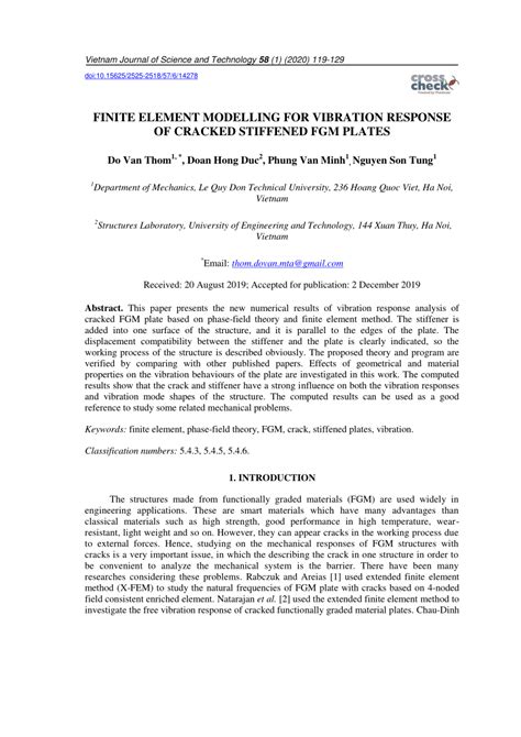 Pdf Finite Element Modelling For Free Vibration Response Of Cracked Stiffened Fgm Plates