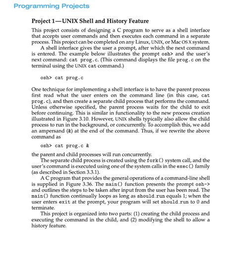 Programming Projects Project 1UNIX Shell And History Chegg Com