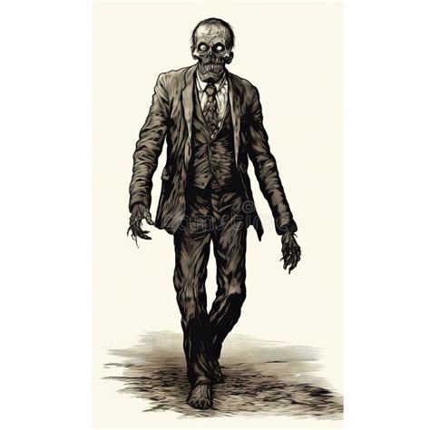 Antique Woodcut Engraving Of Zombie In A Suit Stock Illustration
