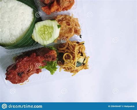 Grilled Chicken Rice And Noodle Top View Isolated White Stock Image
