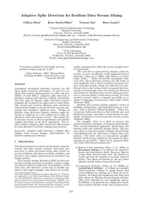 Pdf Adaptive Spike Detection For Resilient Data Stream Mining Ross W Gayler
