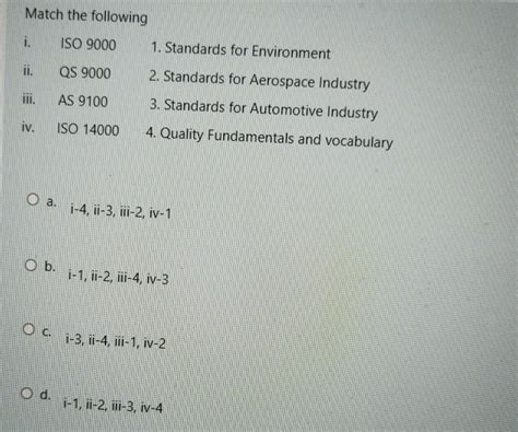 Solved Match The Followingi ﻿iso 9000standards For