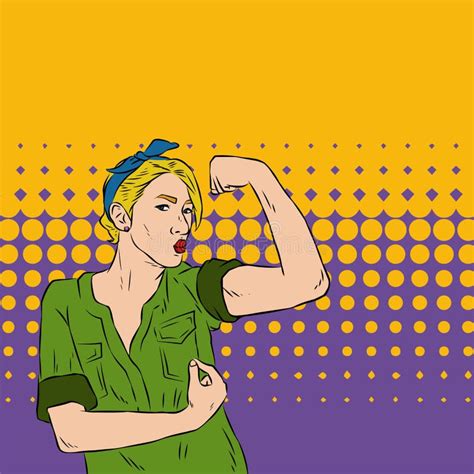 Illustration Of A Young Pretty Woman Showing Her Arm Muscle Drawn In