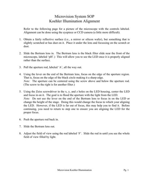 Microvision System Sop Koehler Illumination Alignment