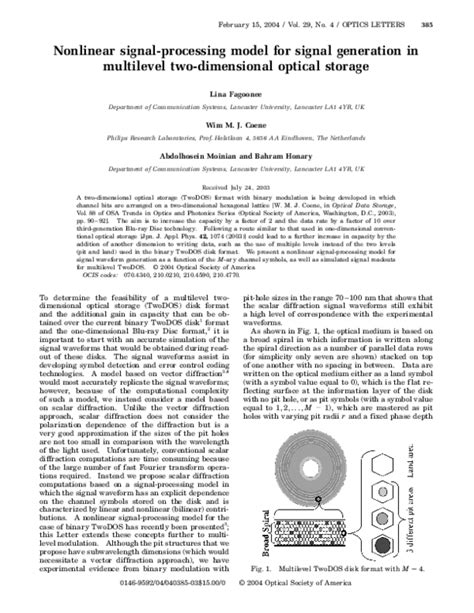 Pdf Nonlinear Signal Processing Model For Signal Generation In