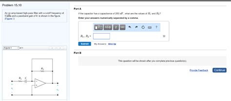 Solved An Op Amp Based High Pass Filter With A Cutoff