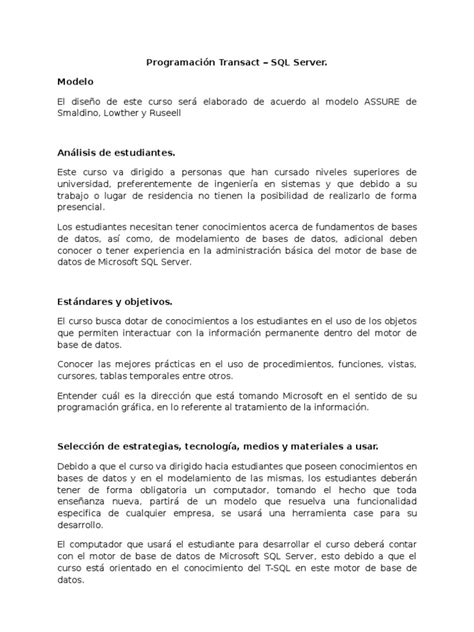 Curso Programación Base De Datos Sql Server Virtual Pdf