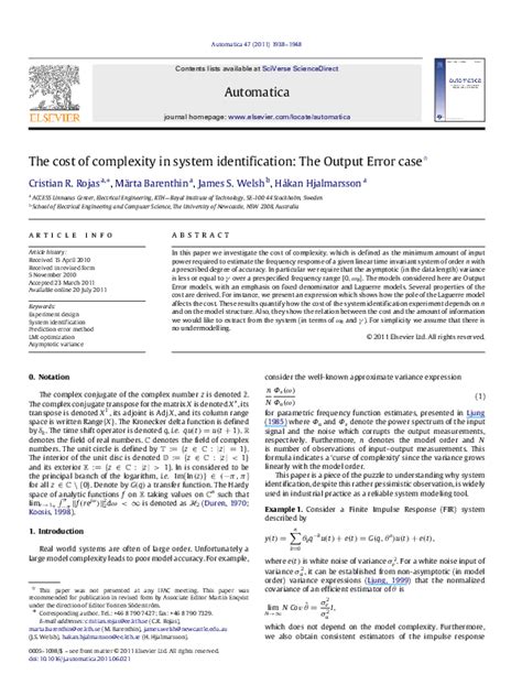 Pdf The Cost Of Complexity In System Identification The Output Error