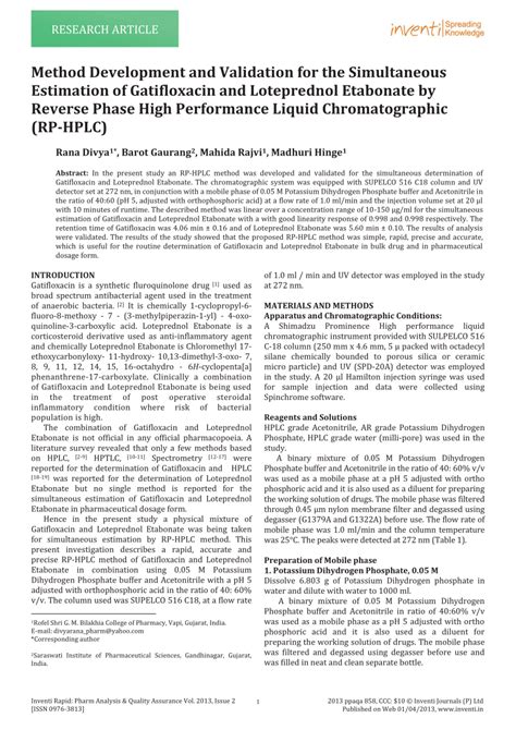 Pdf Method Development And Validation For The Simultaneous Estimation Of Gatifloxacin And