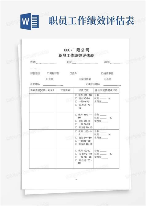 职员工作绩效评估表word模板下载 编号qmkmzmjo 熊猫办公
