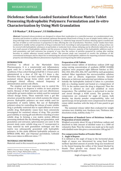 Pdf Diclofenac Sodium Loaded Sustained Release Matrix Tablet Possessing Hydrophobic Polymers