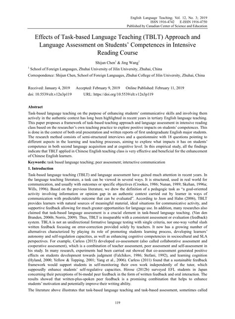 Pdf Effects Of Task Based Language Teaching Tblt Approach And Language Assessment On