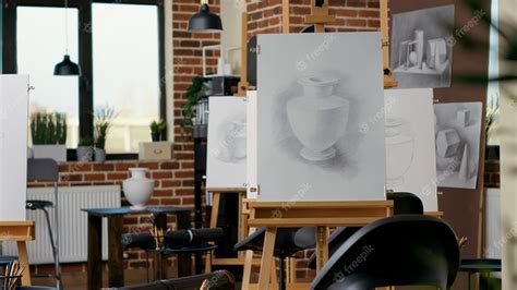 Premium Photo Empty Art Class With Artistic Equipment And Canvas With