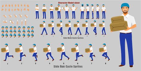 Premium Vector Courier Person Character Model Sheet With Walk Cycle And Run Cycle Animation