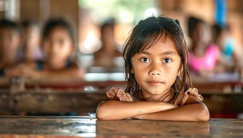 Premium Photo Portrait Of Girl Student Sitting Classroom