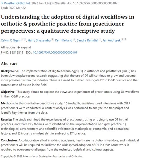 Understanding The Adoption Of Digital Workflows In Orthotic And Prosthetic Practice From
