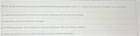 Solved Which Of The Following Provisions Of The Ppaca Do