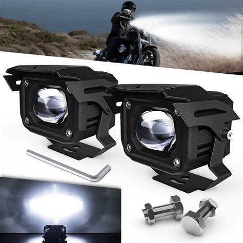 Bwcarid Motorcycle Led Pods Auxiliary Driving Fog Lights White Led