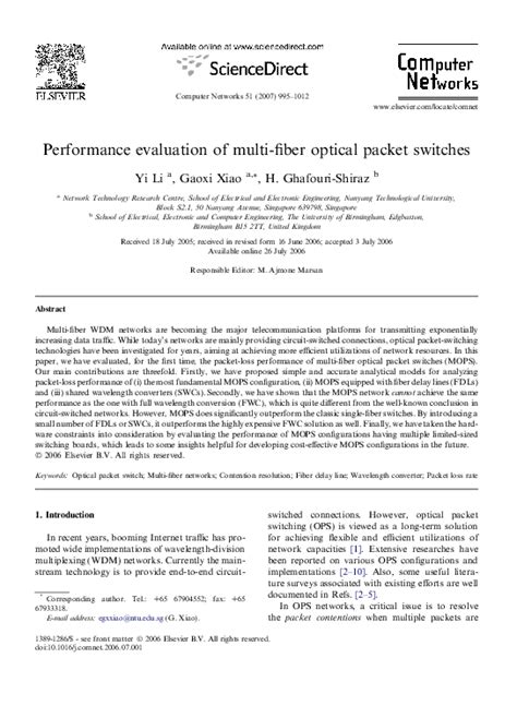 Pdf Performance Evaluation Of Multi Fiber Optical Packet Switches