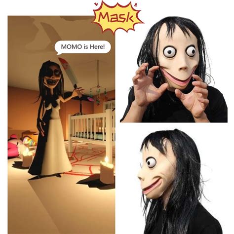 28cm Momo Ghost Wig Latex Mask Women Headpiece Costume Props Halloween Cosplay Fans Ts