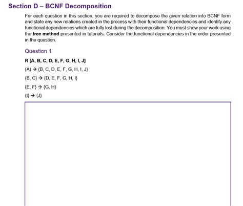 Solved Section D Bcnf Decomposition For Each Question In