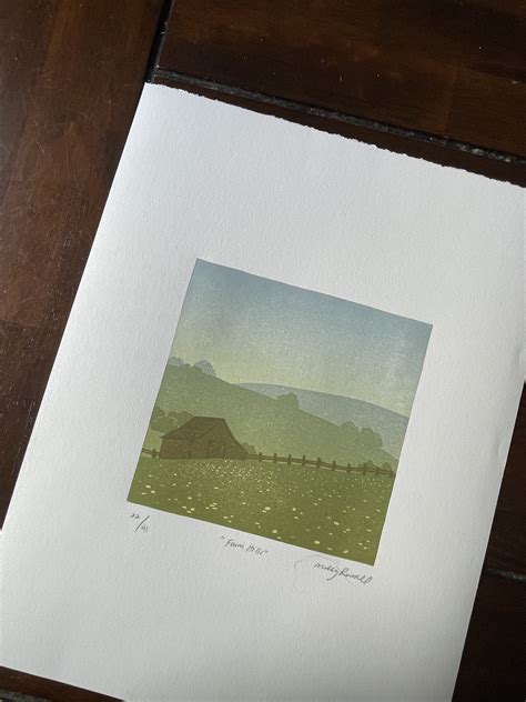 Farm Hills Linocut Reduction Block Print Etsy