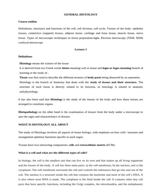 Histology Course Overview Pdf Epithelium Endoplasmic Reticulum