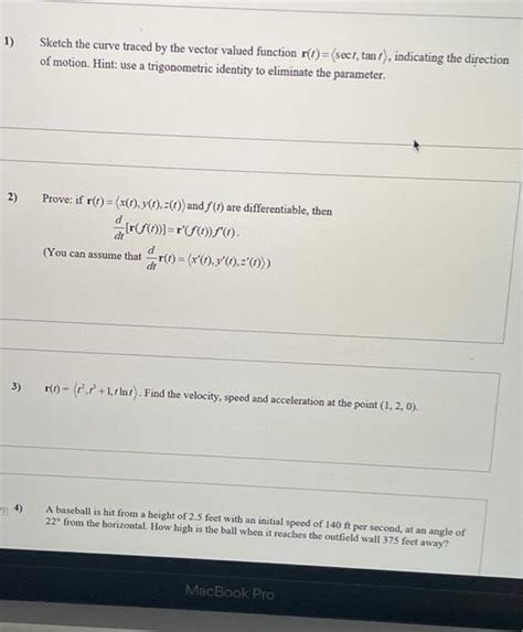 solved 1 sketch the curve traced by the vector valued