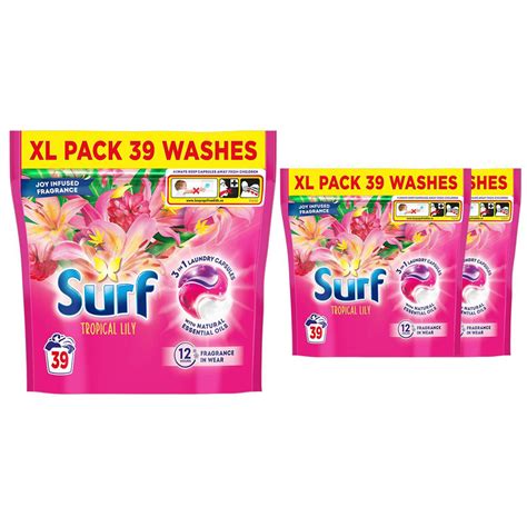 Surf 3 In 1 Tropical Lily Washing Capsules Xl 39 Washes 3 Pack Wilko