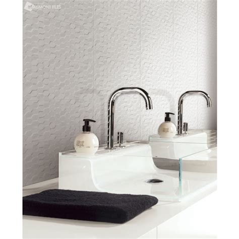 Spatial Hexagon White Structured Gloss Tile Beaumont Tiles