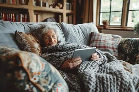 premium photo a senior woman browsing through a library of ebooks on