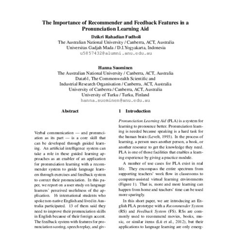The Importance Of Recommender And Feedback Features In A Pronunciation Learning Aid Acl Anthology