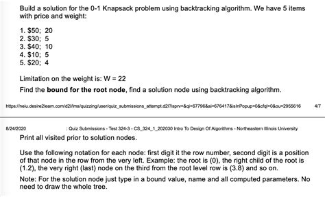 Build A Solution For The 0 1 Knapsack Problem Using