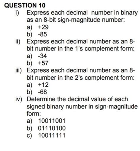 solved question 10 i express each decimal number in binary