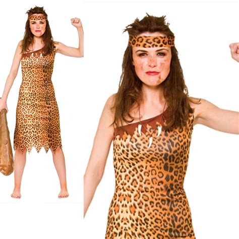 Ladies Cavewoman Fancy Dress Costume Leopard Animal Print Cave Woman O