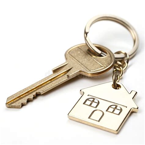 House Key Pair With Gold Metal Keyring Isolated On White Background