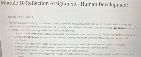 Solved Module 10 Reflection Assignment Human Development Module 10