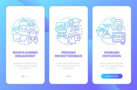 Gamification Benefits In E Learning Blue Gradient Onboarding Mobile App
