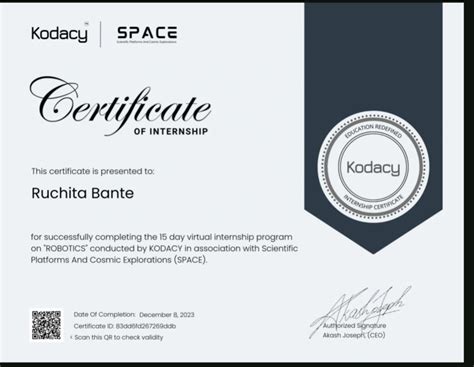 Ruchita Bante On Linkedin Kodacy I Have Successfully Completed My 15 Days Internship Program In