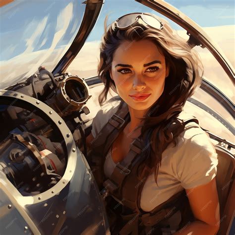 Premium Photo A Woman In A Pilots Cockpit Is Flying A Plane