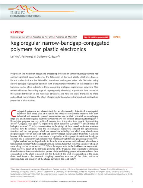 Pdf Regioregular Narrow Bandgap Conjugated Polymers For Plastic
