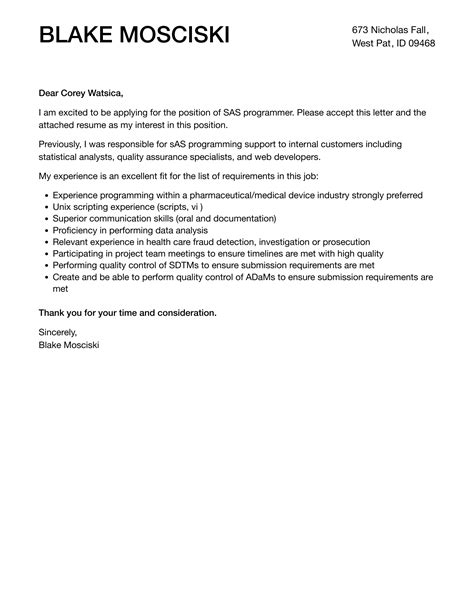 Sas Programmer Cover Letter Velvet Jobs