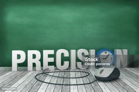 칠판 배경에 시계와 3d 단어 정밀도 3d 렌더링 3차원 형태에 대한 스톡 사진 및 기타 이미지 3차원 형태 가정의 방 계시기 Istock