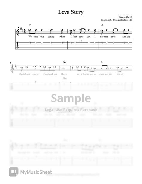 Taylor Swift Love Story Tab 단선 악보 By Guitarlove123