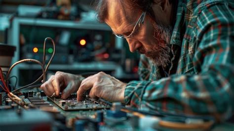 A Man Is Seen Working On A Circuit Board Suitable For Technology And